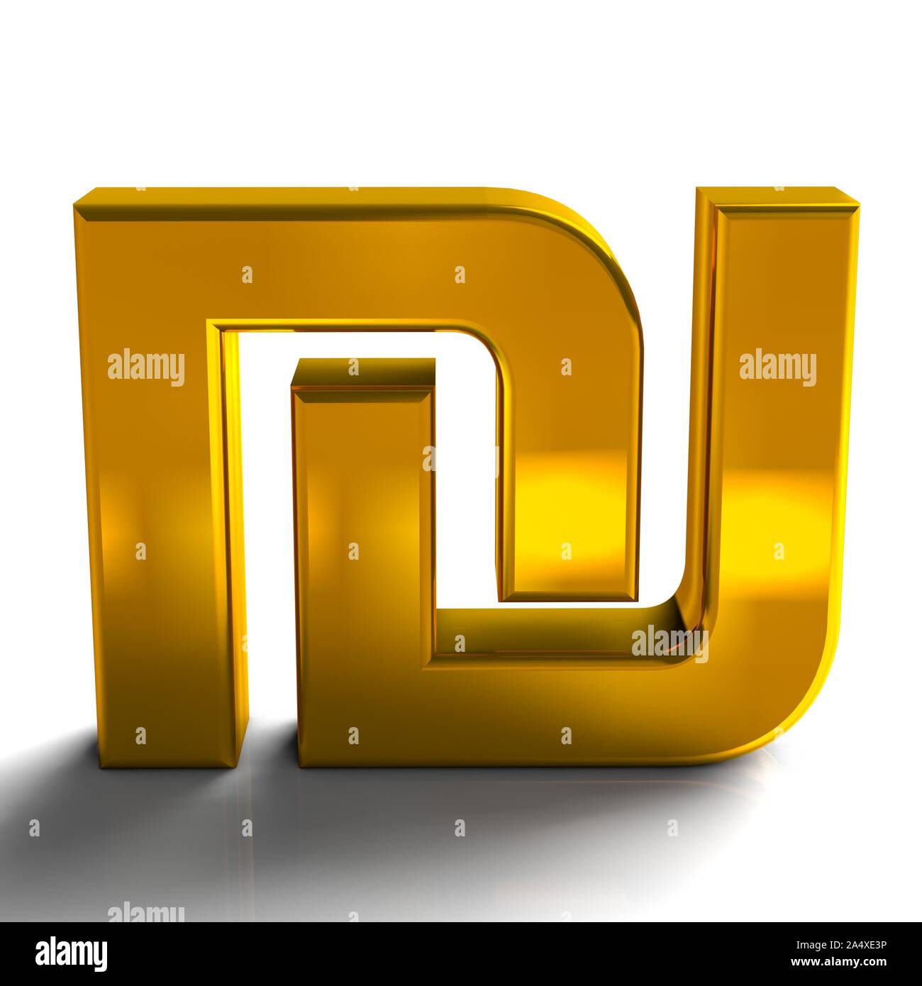 Israel Shekel Currency Symbols Gold Color, 3d render isolated on white ...
