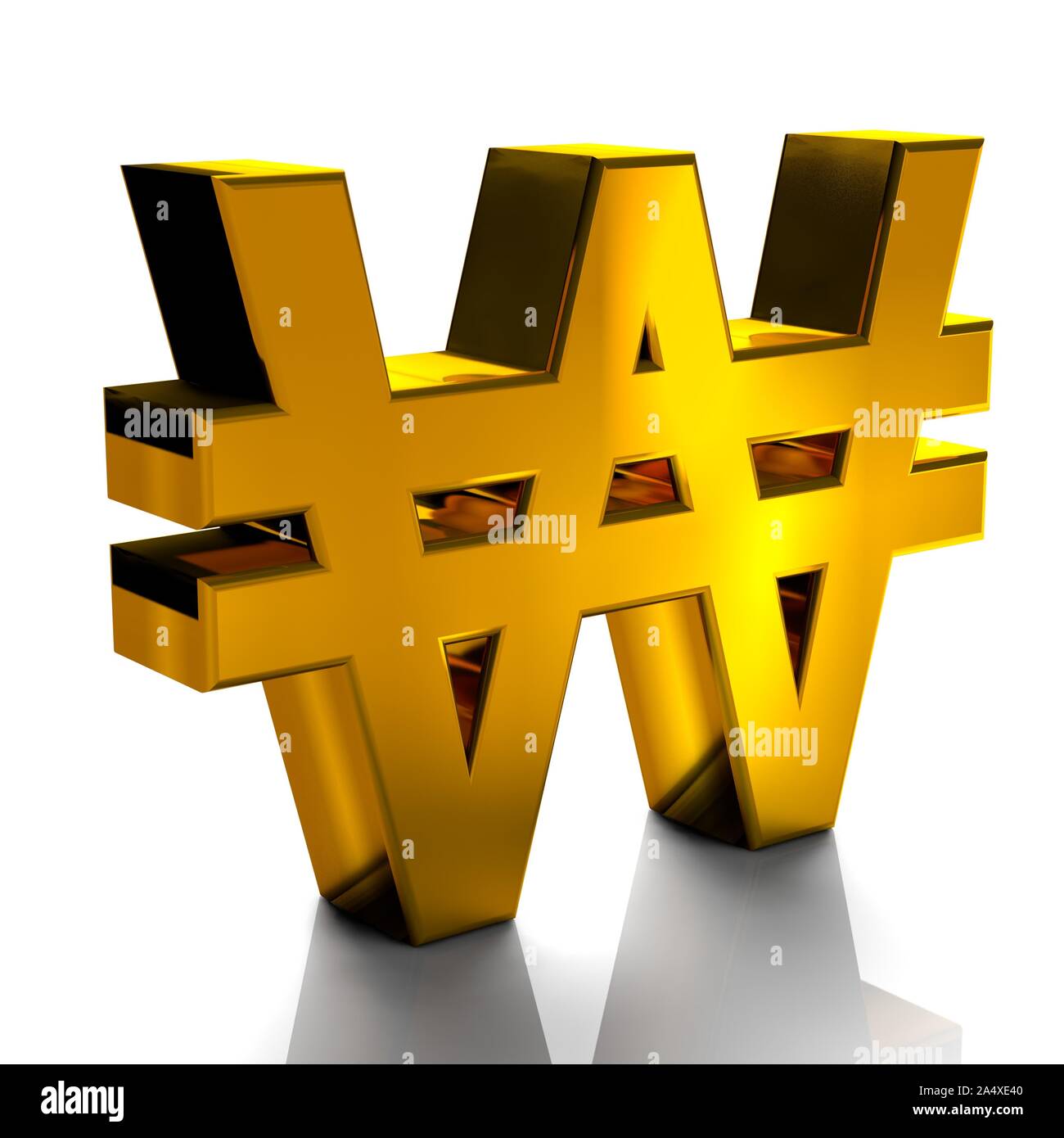 Korea Won Currency Symbols Gold Color, 3d render isolated on white ...