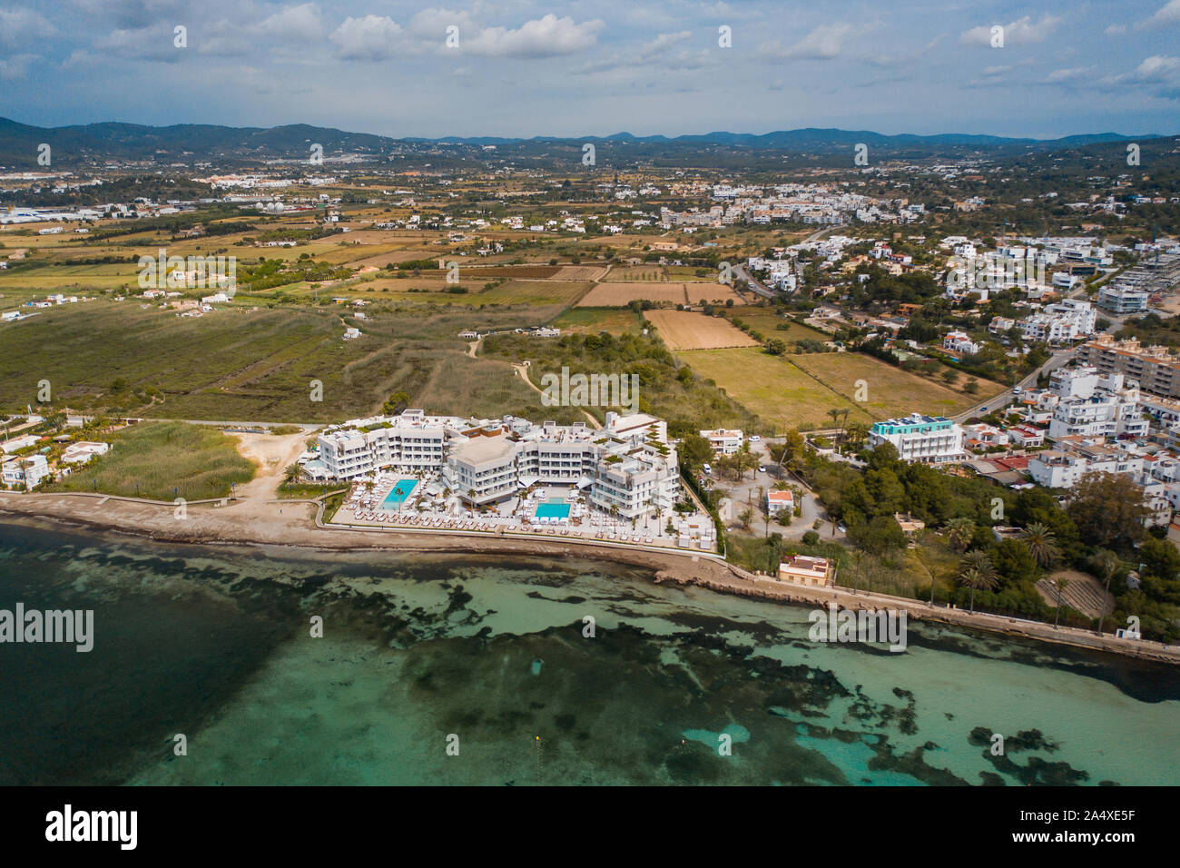 Aerial view of city and bay with yachts Stock Photo - Alamy