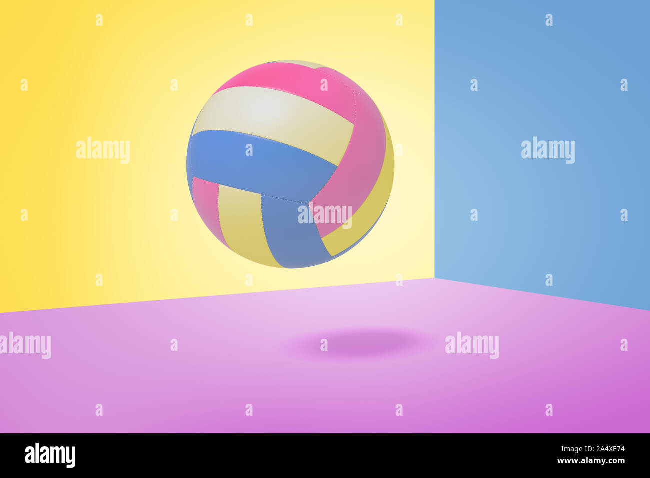 3d rendering of a multicolored volleyball ball with many sewn together ...