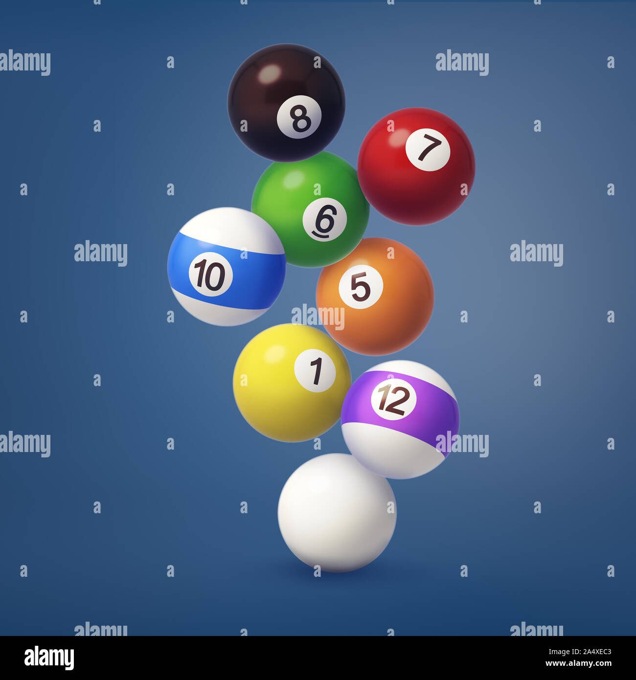 3d rendering of several colorful billiards balls with numbers on them ...