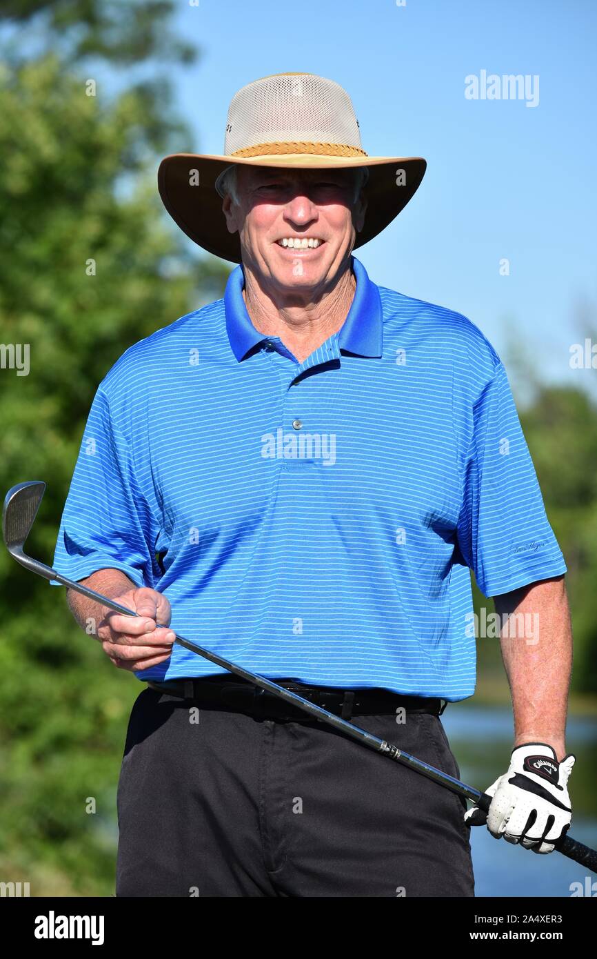 Adult Male Athlete And Happiness With Golf Club Playing Golf Stock ...