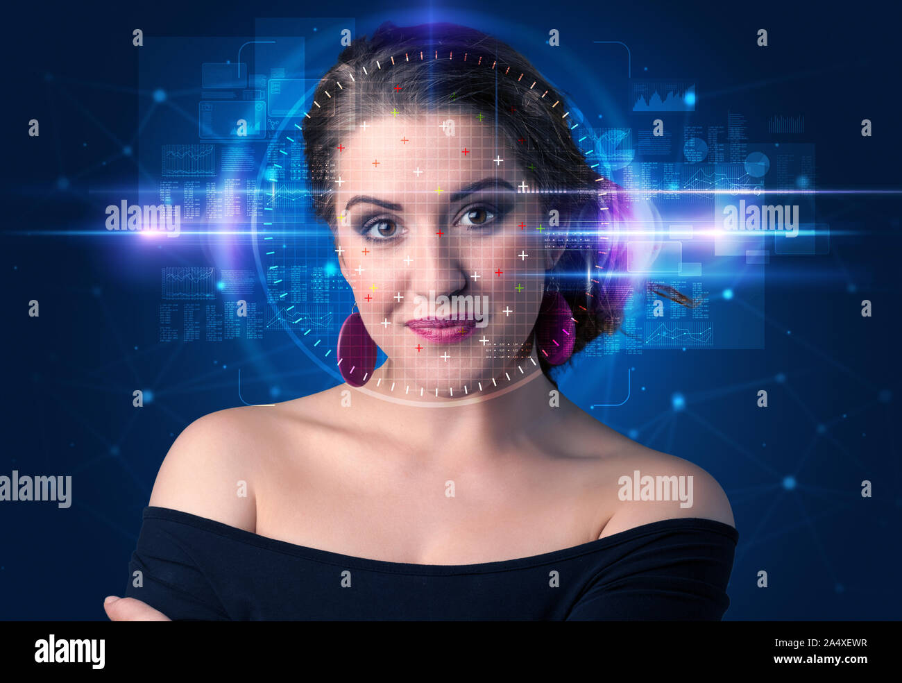 Biometric Verification Woman Face Detection High Technology Concept