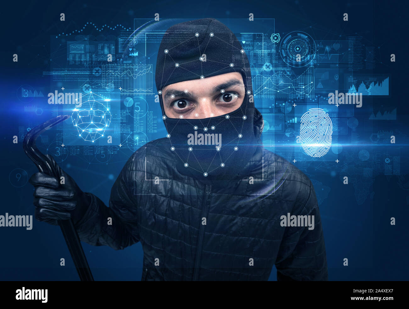 Biometric verification - face and fingerprint detection concept Stock ...