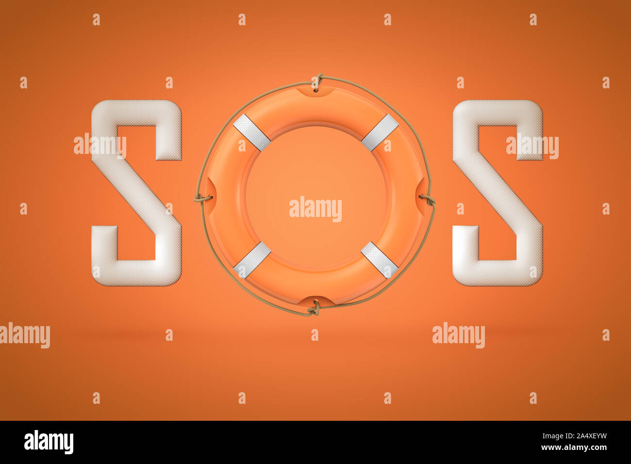 3d rendering of the word 'SOS' with an orange lifebuoy instead of ...