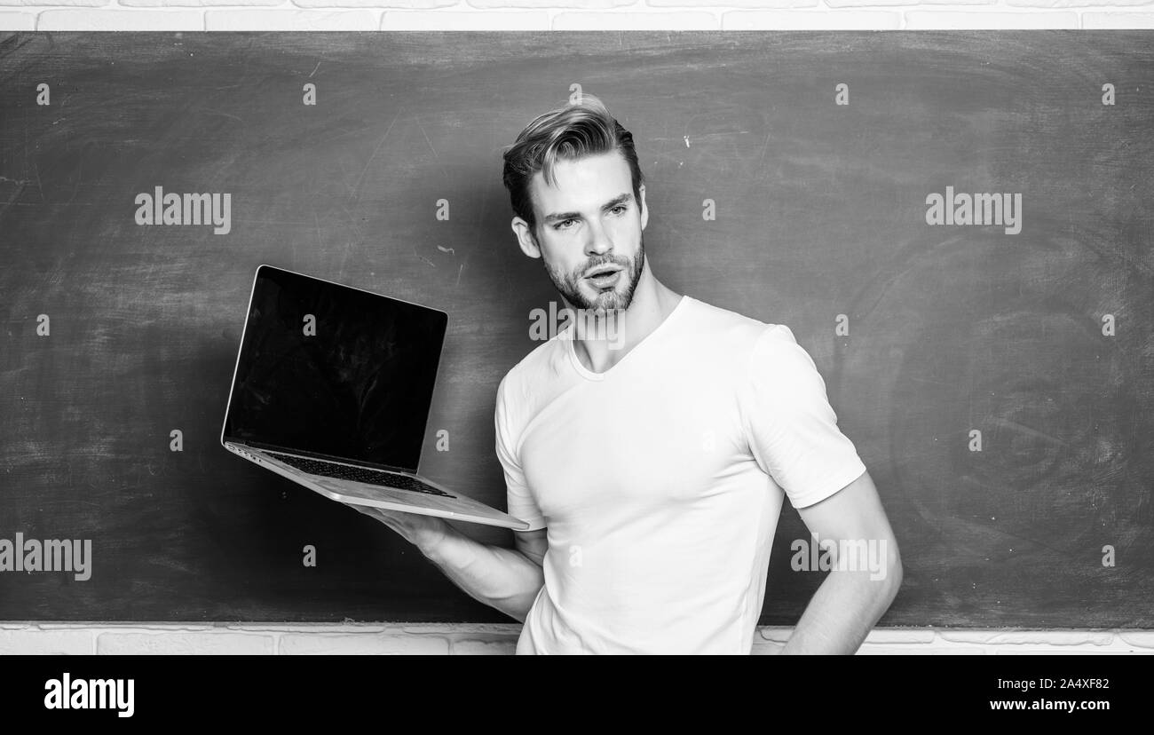 University student studying online. college teacher use computer ...