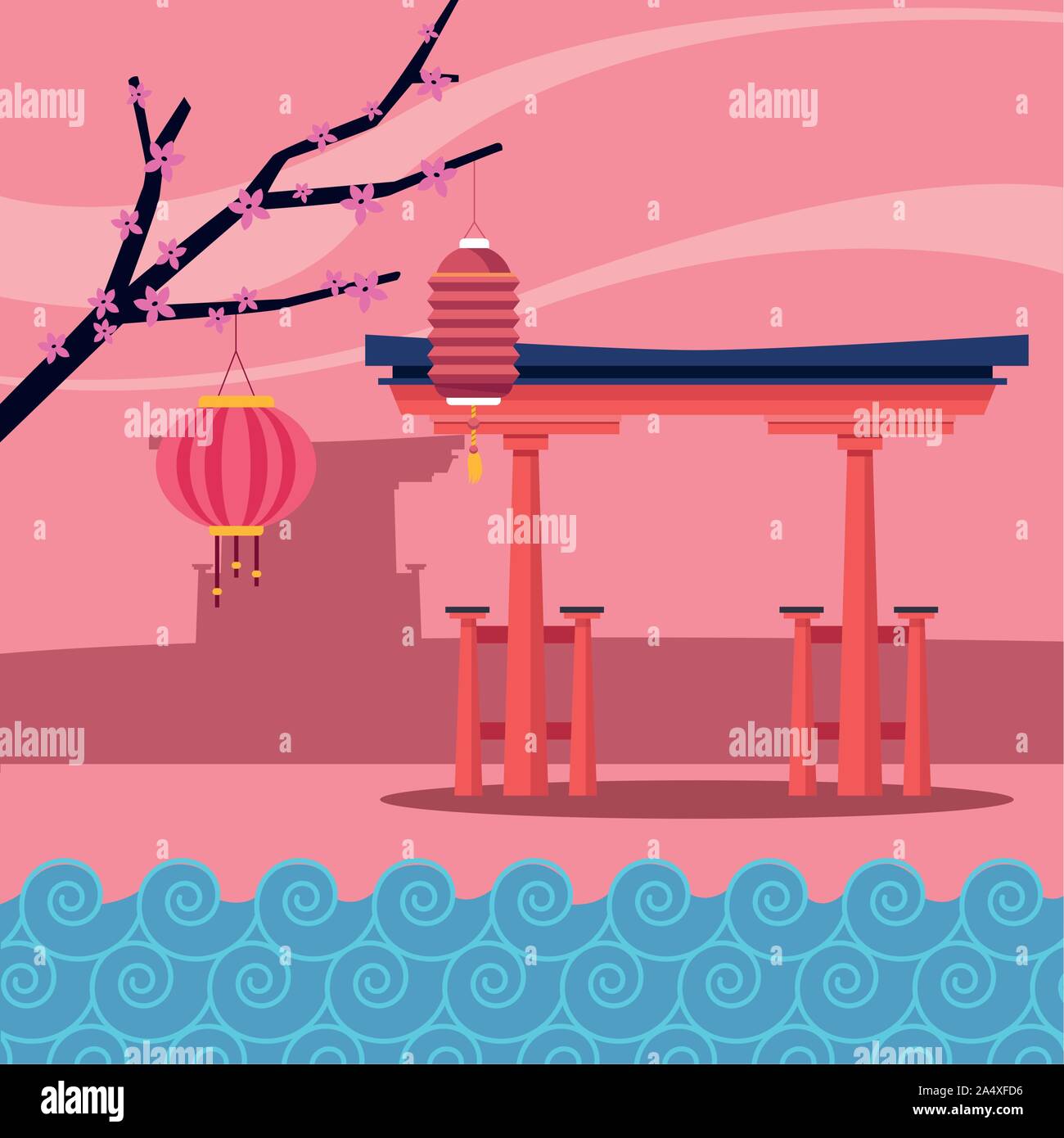 Chinese red gate and lanterns design Stock Vector Image & Art - Alamy