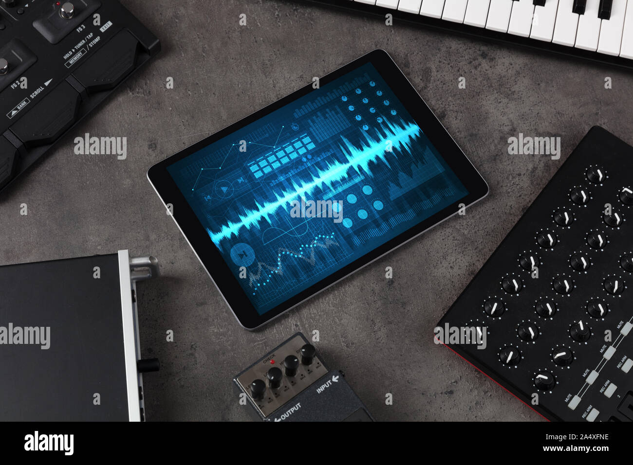 Music instruments and tablet with recording sound concept Stock Photo ...