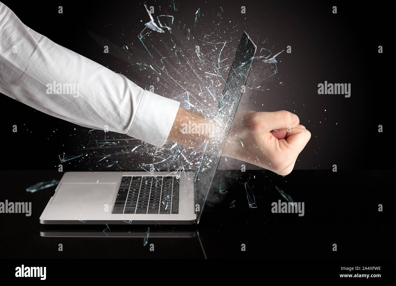 Strong arm boxing laptop screen strongly Stock Photo - Alamy