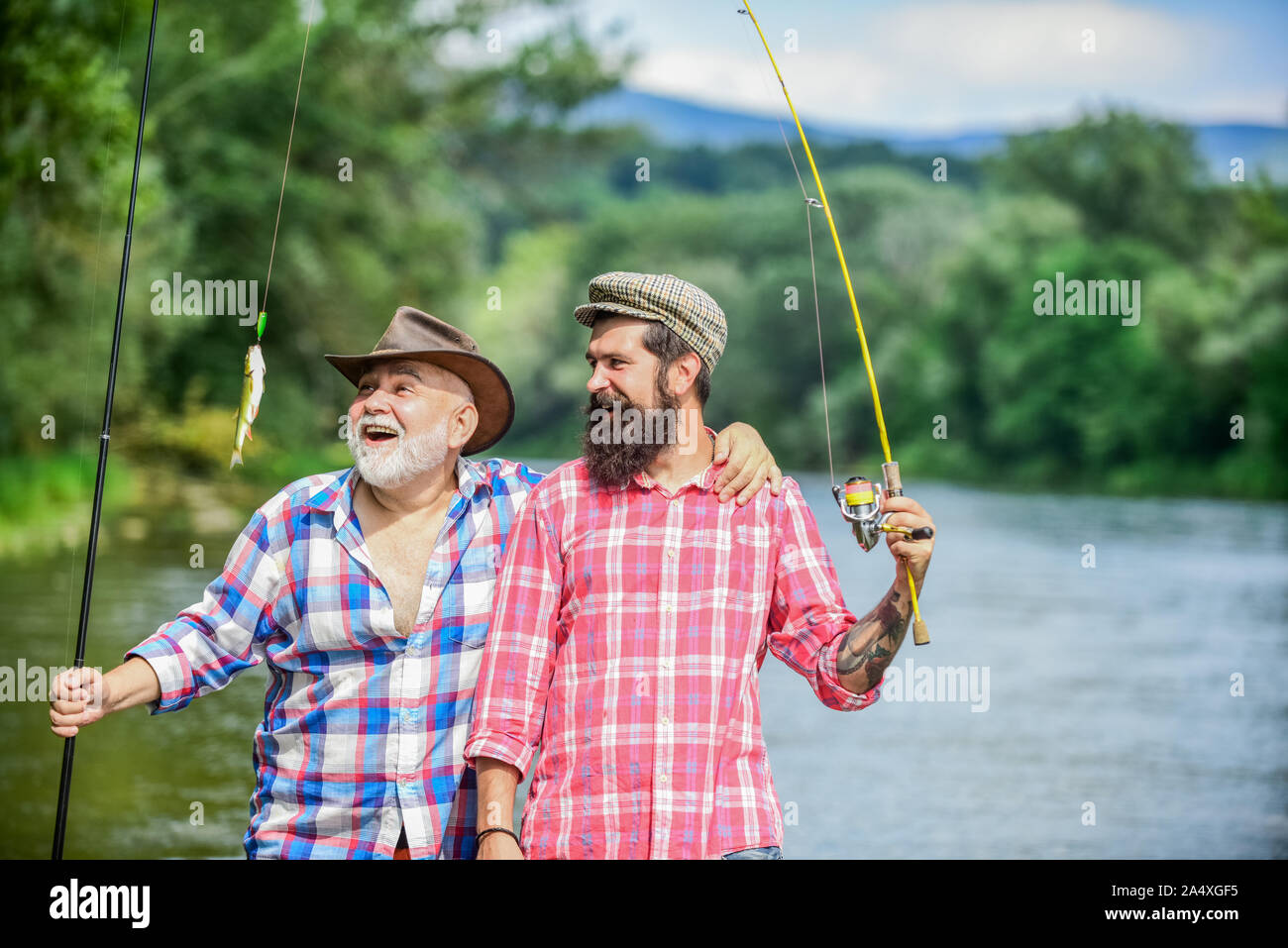 Family time. Activity and hobby. Fishing freshwater lake pond river ...
