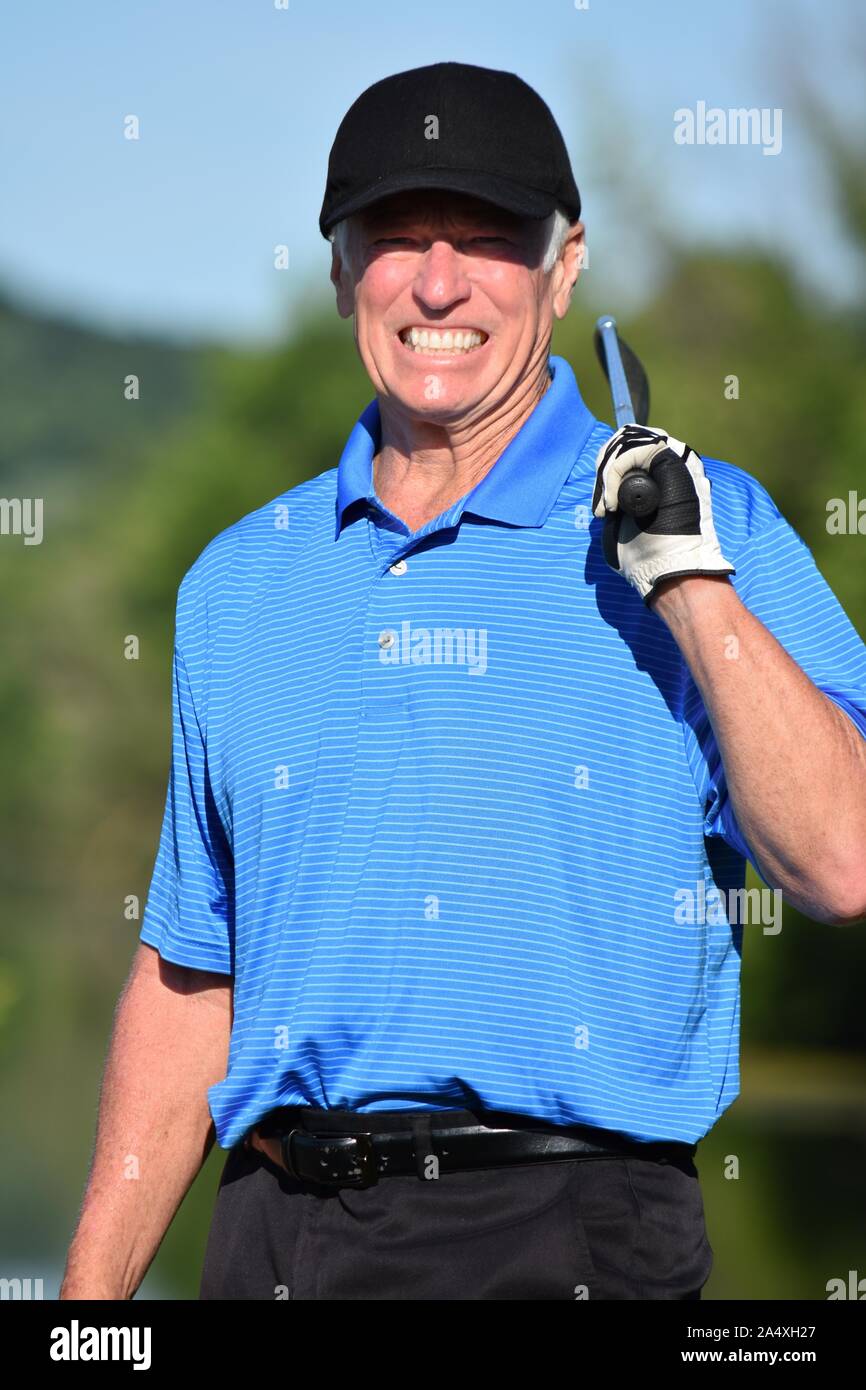 Happy Male Golfer Athletic Man With Golf Club Stock Photo - Alamy