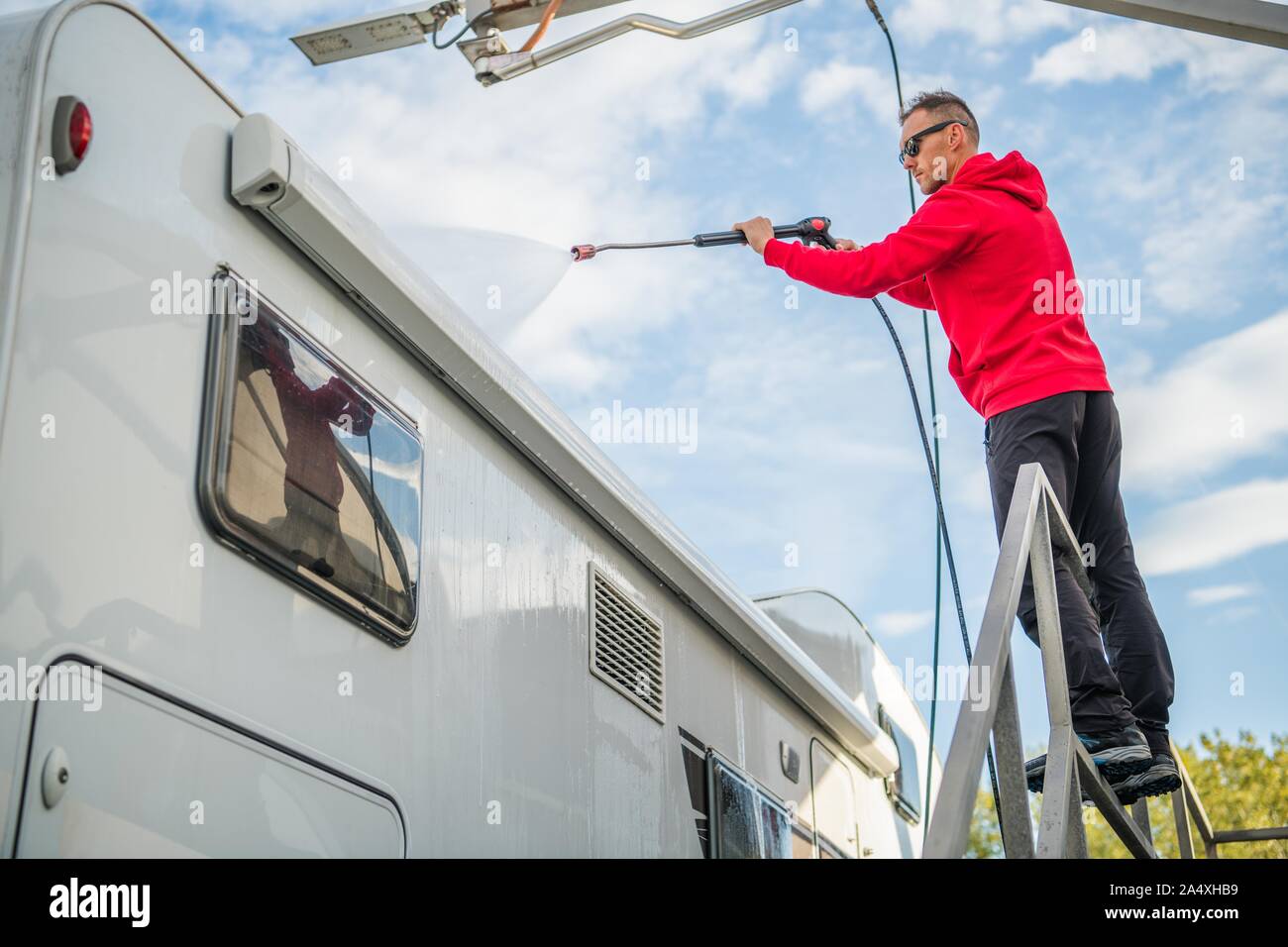 Post Season RV Motorhome Camper Van Washing Using Pressure Washer ...