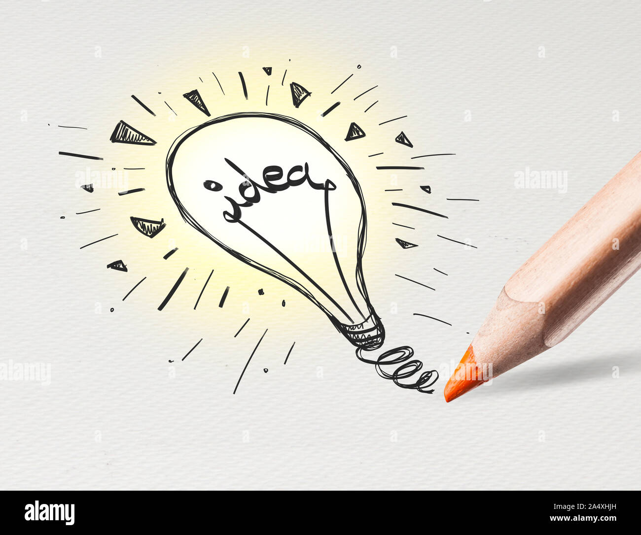 Pencil drawing new idea bulb on white paper Stock Photo - Alamy