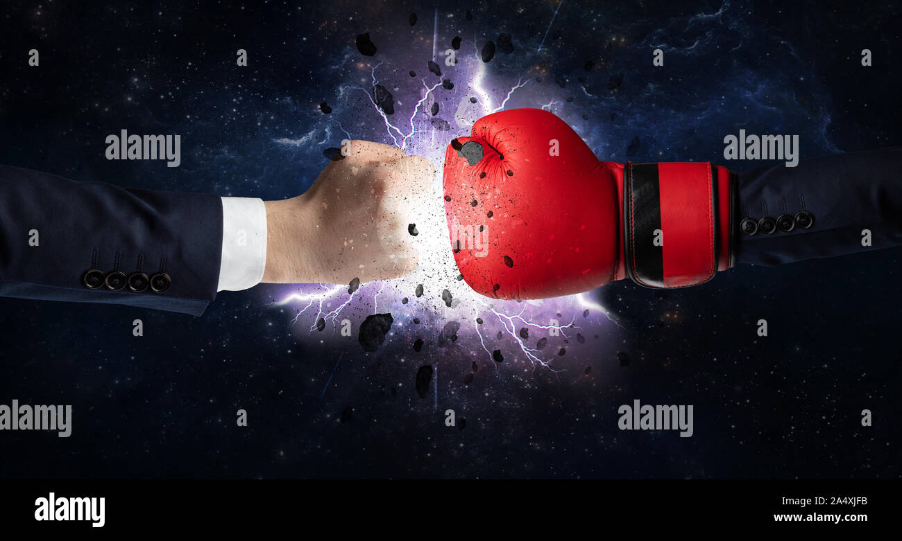 Two hands fighting with storm explosion concept Stock Photo - Alamy