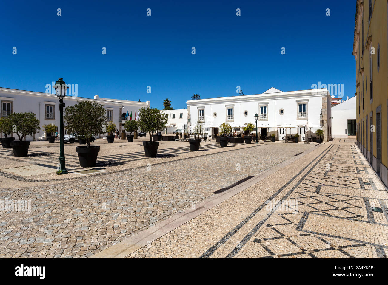 View of the main square of the Citadel of Cascais and the typical ...