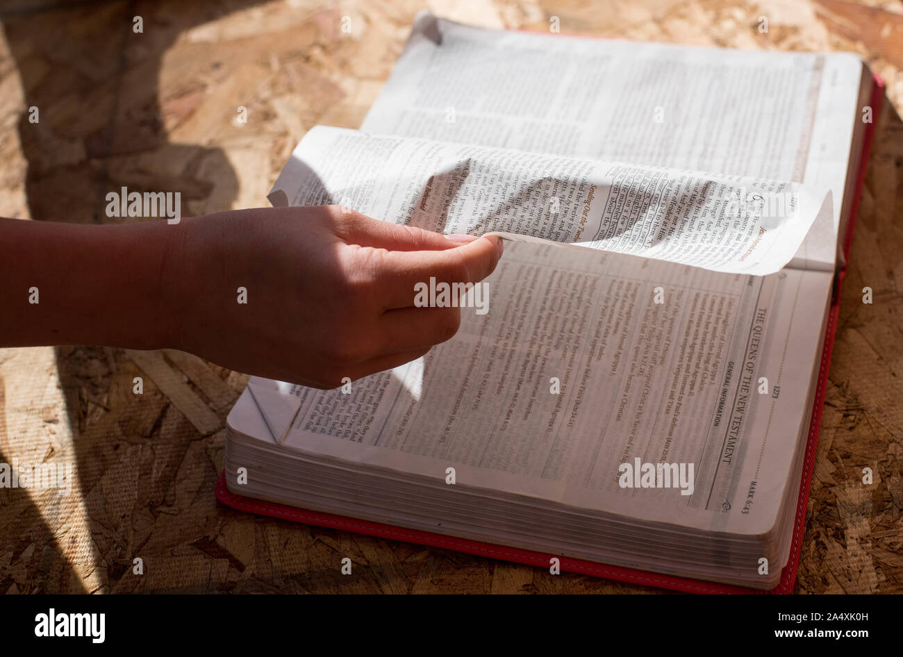 A hand flipping pages of the Bible Stock Photo - Alamy