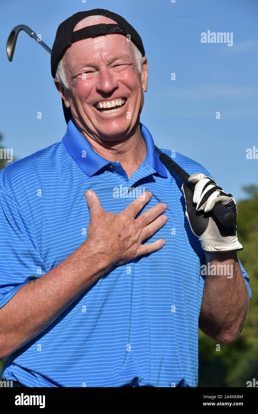 Retired Senior Adult Male Athlete And Appreciation With Golf Club ...