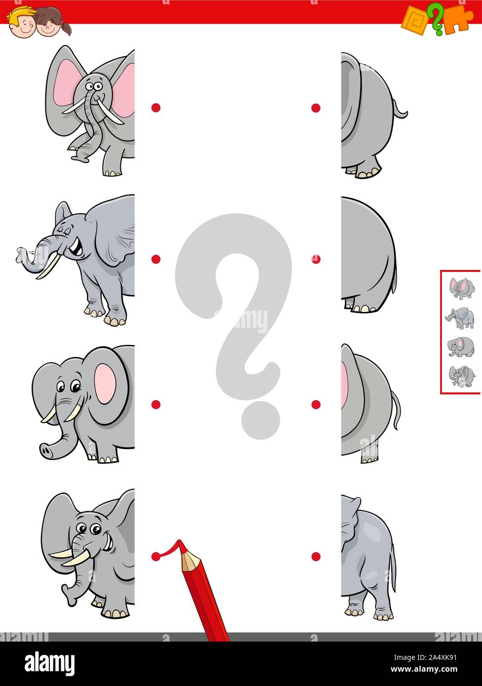 Cartoon Illustration of Educational Game of Matching Halves of ...