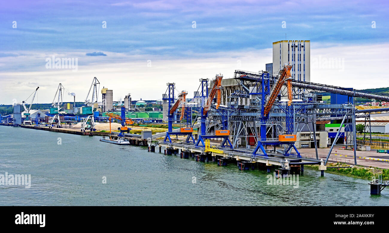 River Seine La Havre area Rouen August 14 2019 bulk carrier barge ...