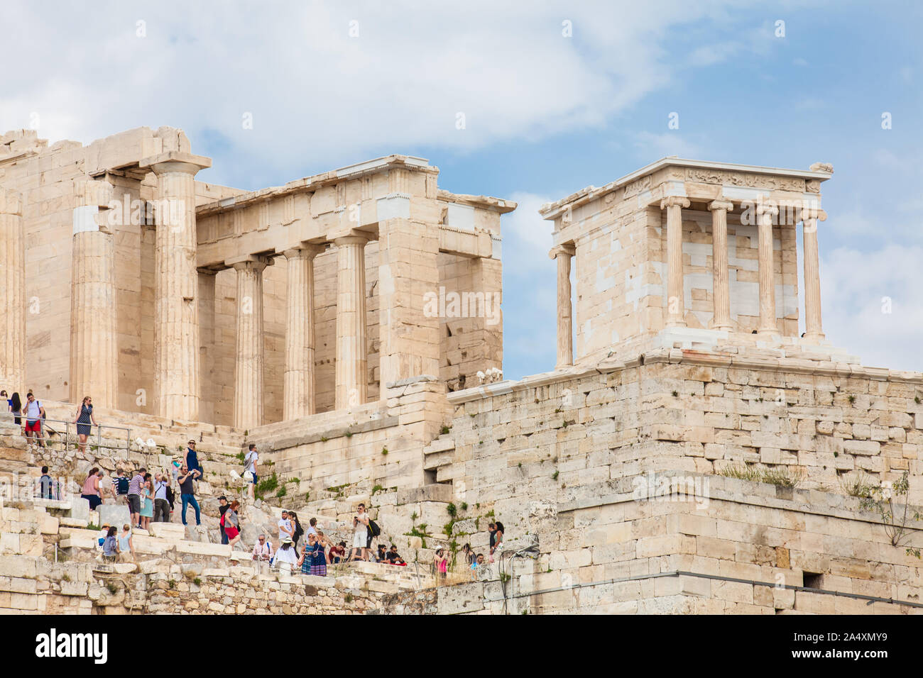 ATHENS, GREECE - APRIL, 2018: Tourists visiting the Acropolis in a ...
