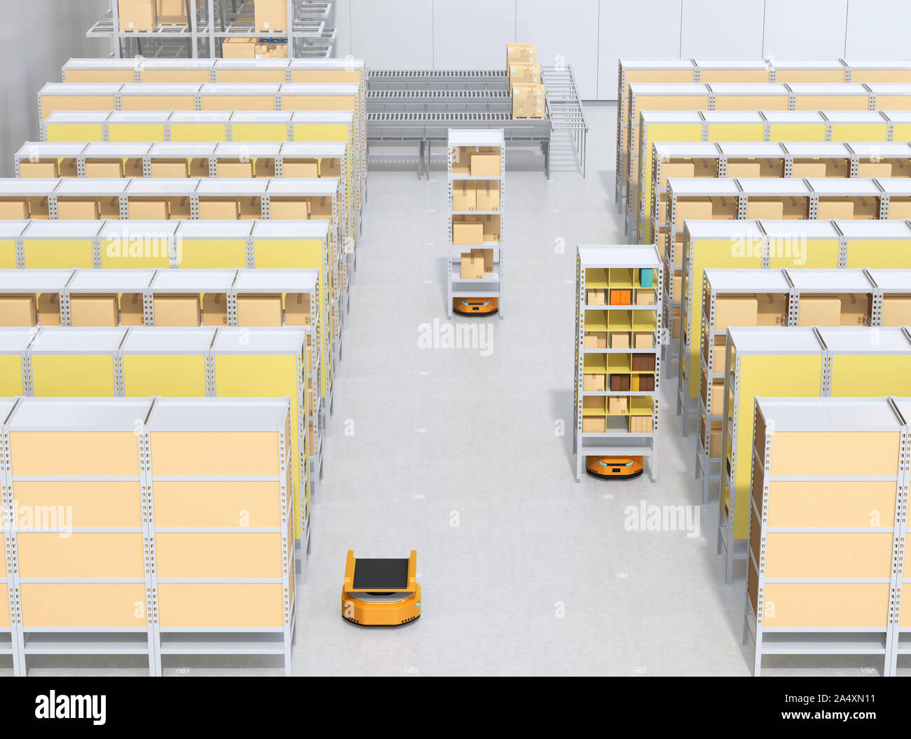 Autonomous Mobile Robots delivering shelves in distribution center ...