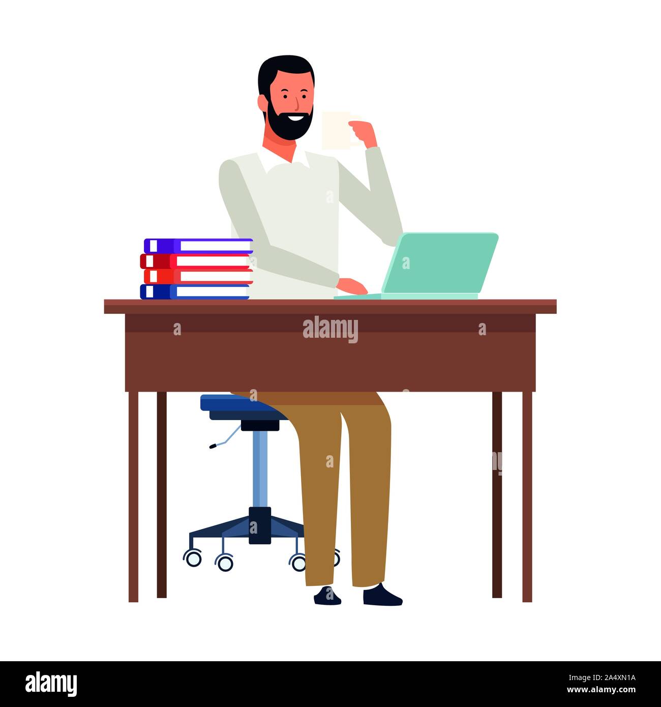 cartoon businessman at a desk icon, flat design Stock Vector Image ...