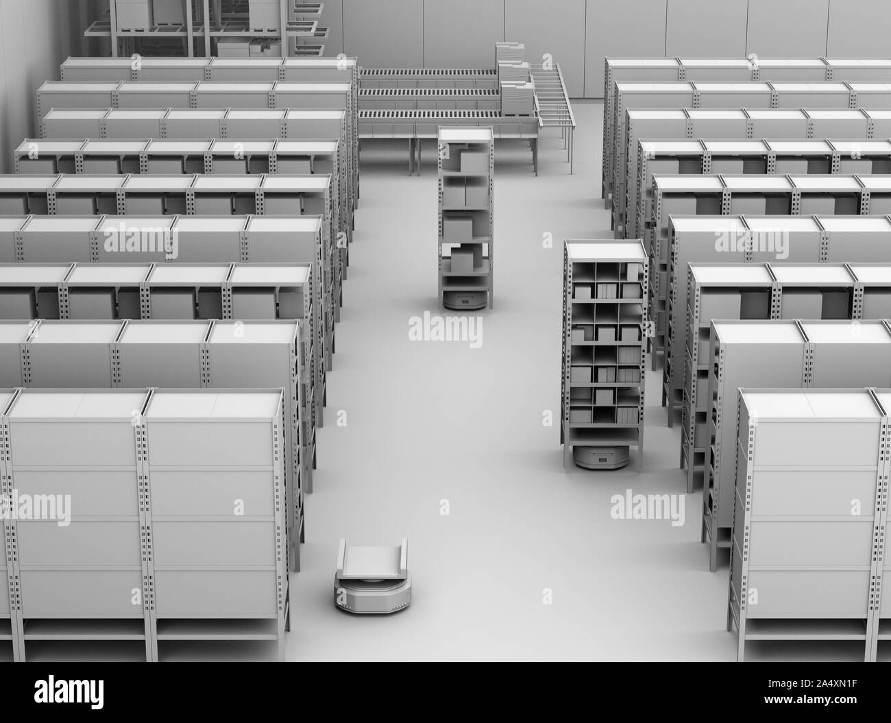 Clay rendering of Autonomous Mobile Robots delivering shelves in ...