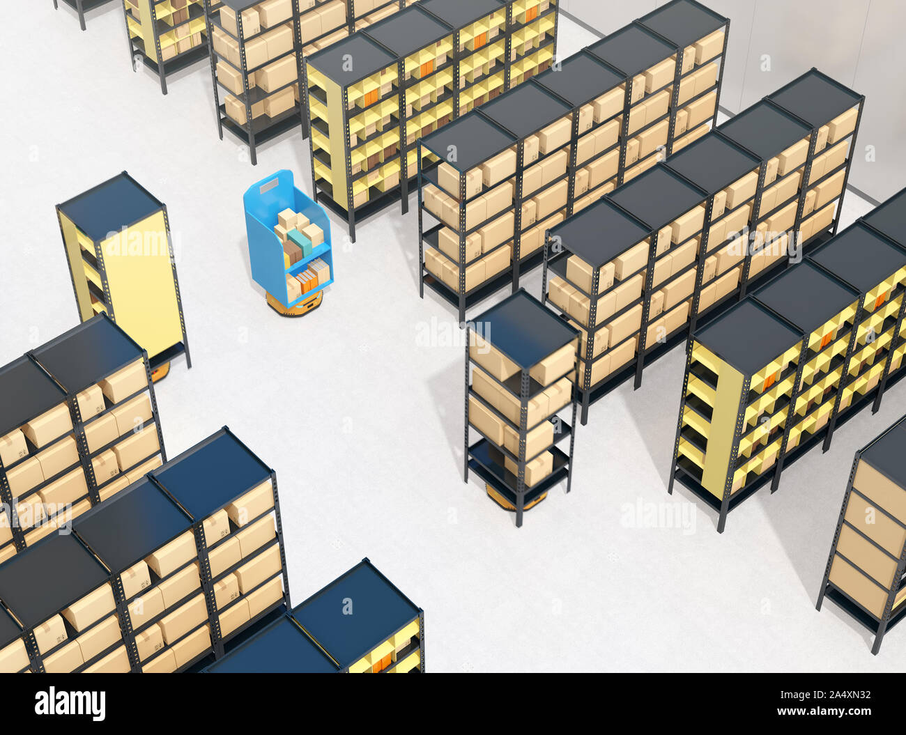 Autonomous Mobile Robots delivering shelves in distribution center ...