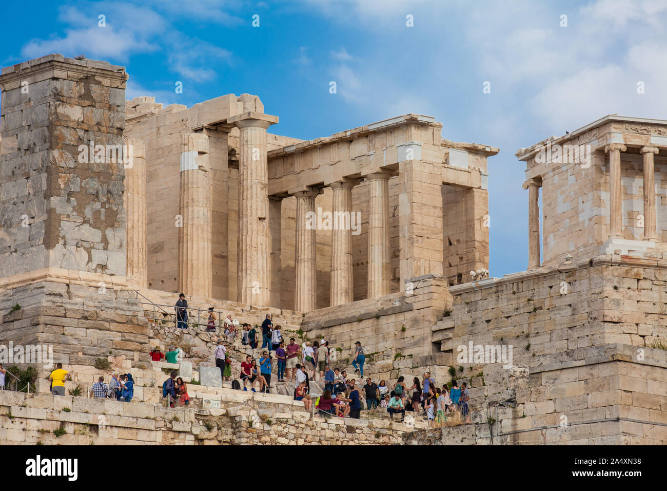 ATHENS, GREECE - APRIL, 2018: Tourists visiting the Acropolis in a ...