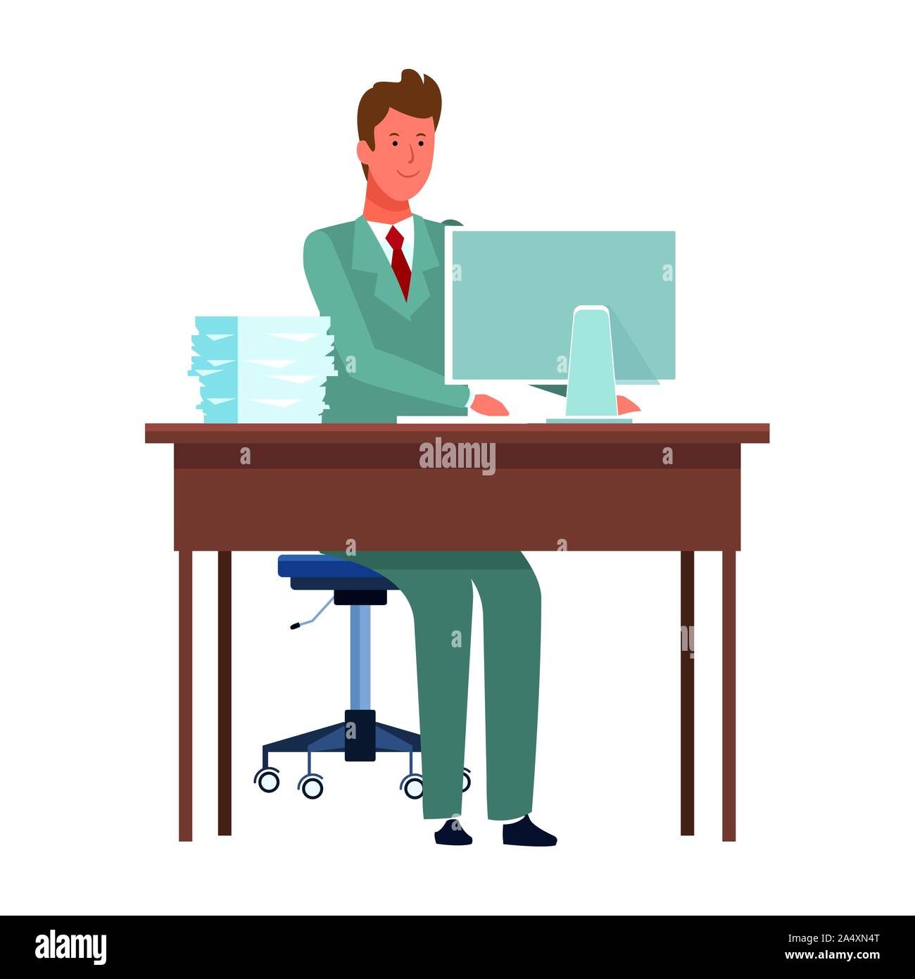 cartoon businessman working at desk Stock Vector Image & Art - Alamy