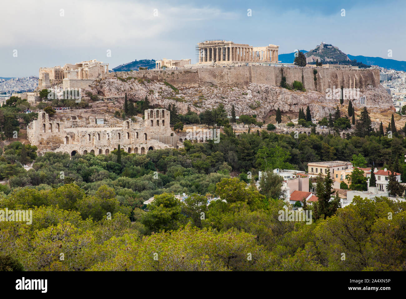 View of the Acropolis at Athens city in a beautiful early spring day ...