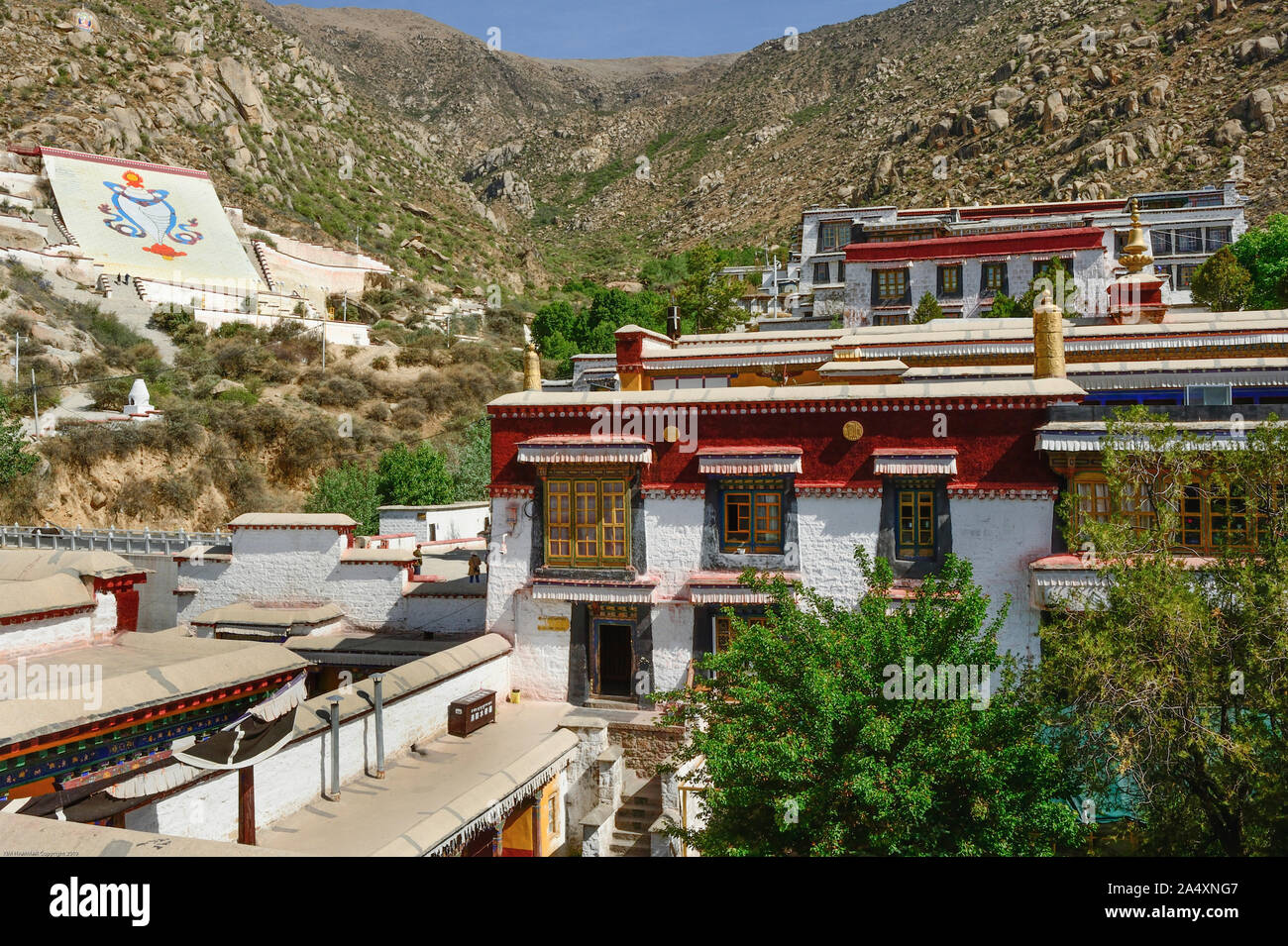 A religious painting adorns the mountainside next to Deprung monastery ...