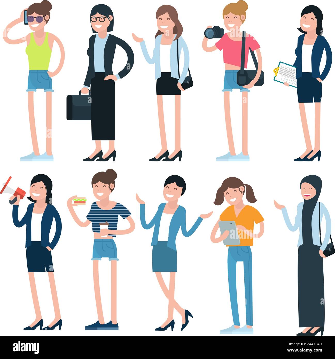 Cartoon girls and women characters and professions Stock Vector Image ...