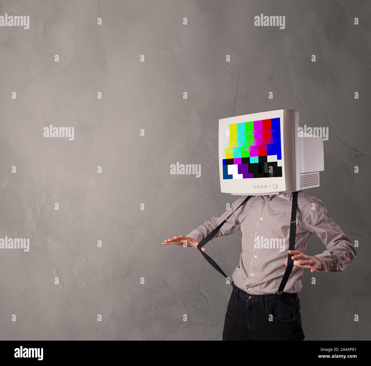 Young person with monitor head with no channel concept Stock Photo - Alamy