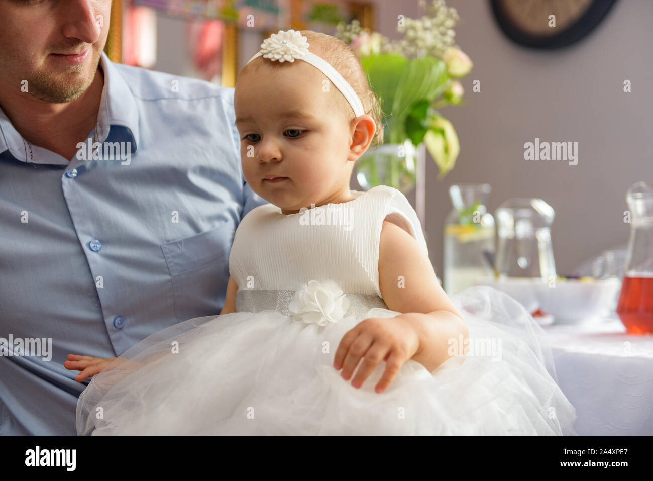 Portrait of adorable baby girl. Childhood. Authentic image Stock Photo ...