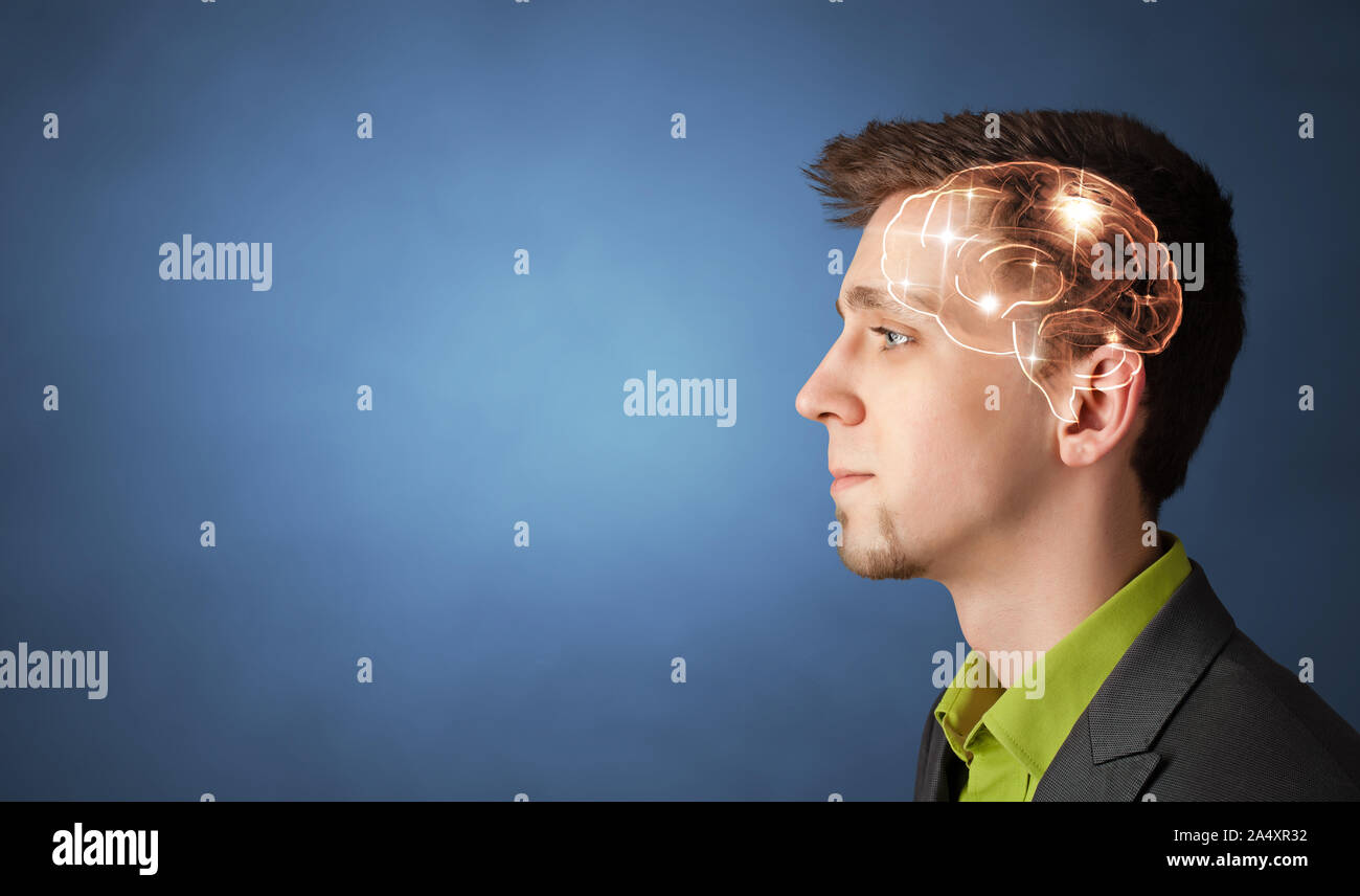 Portrait with lighting brain and brainstorming concept Stock Photo - Alamy