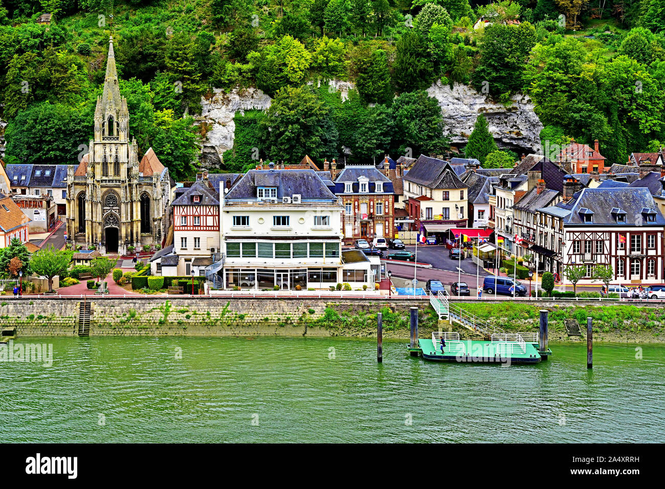 River Seine La Havre area Rouen August 14 2019 The village La Bouille ...