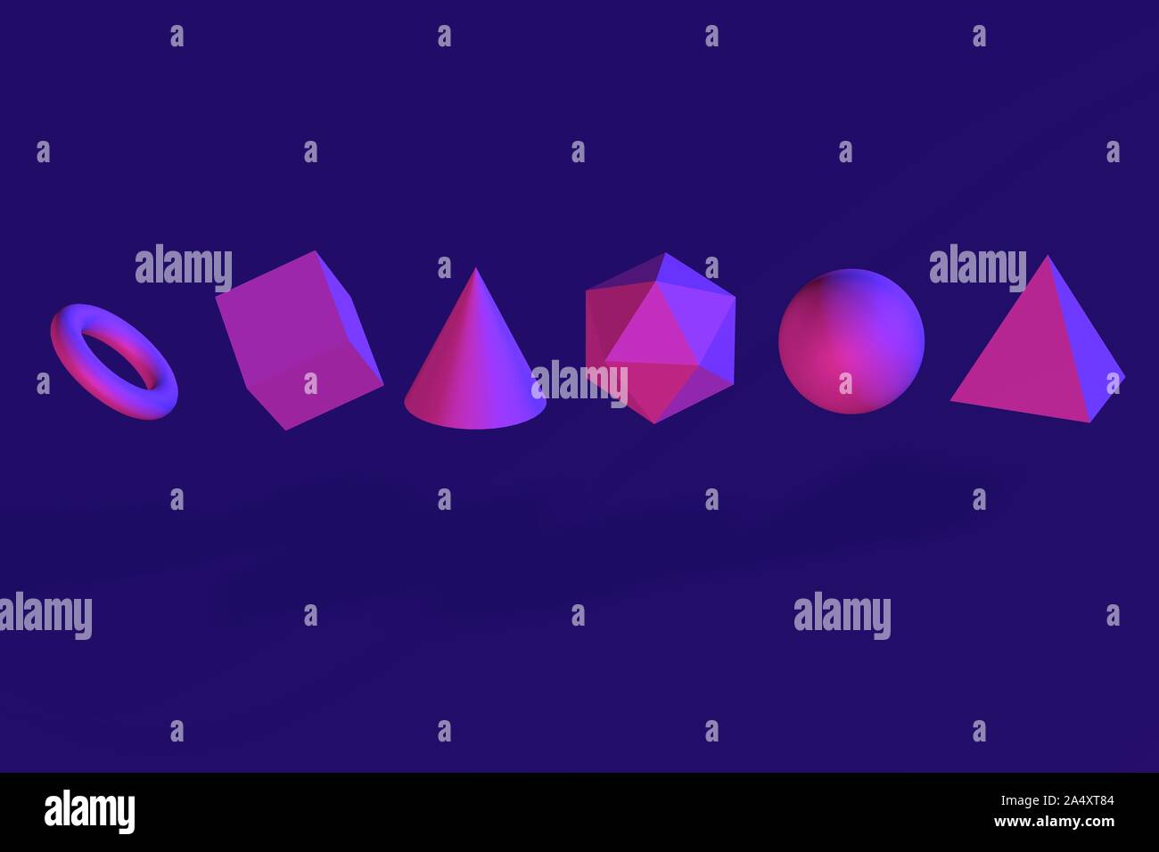 3d abstract geometric shapes in neon light. Top view. 3d render illustration Stock Photo - Alamy