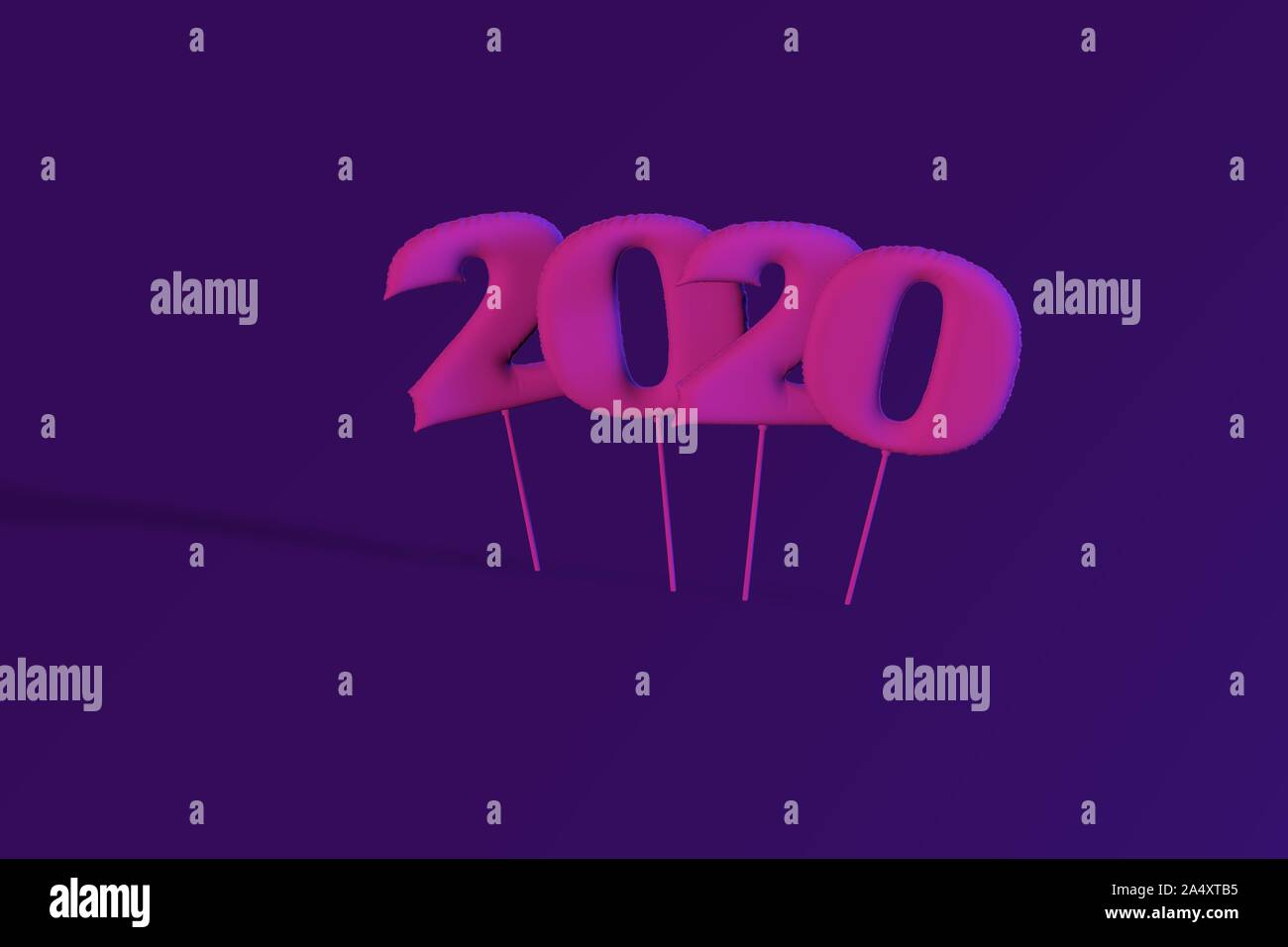 Neon inflatable figures 2020. Balloons. New Year. 3d render ...