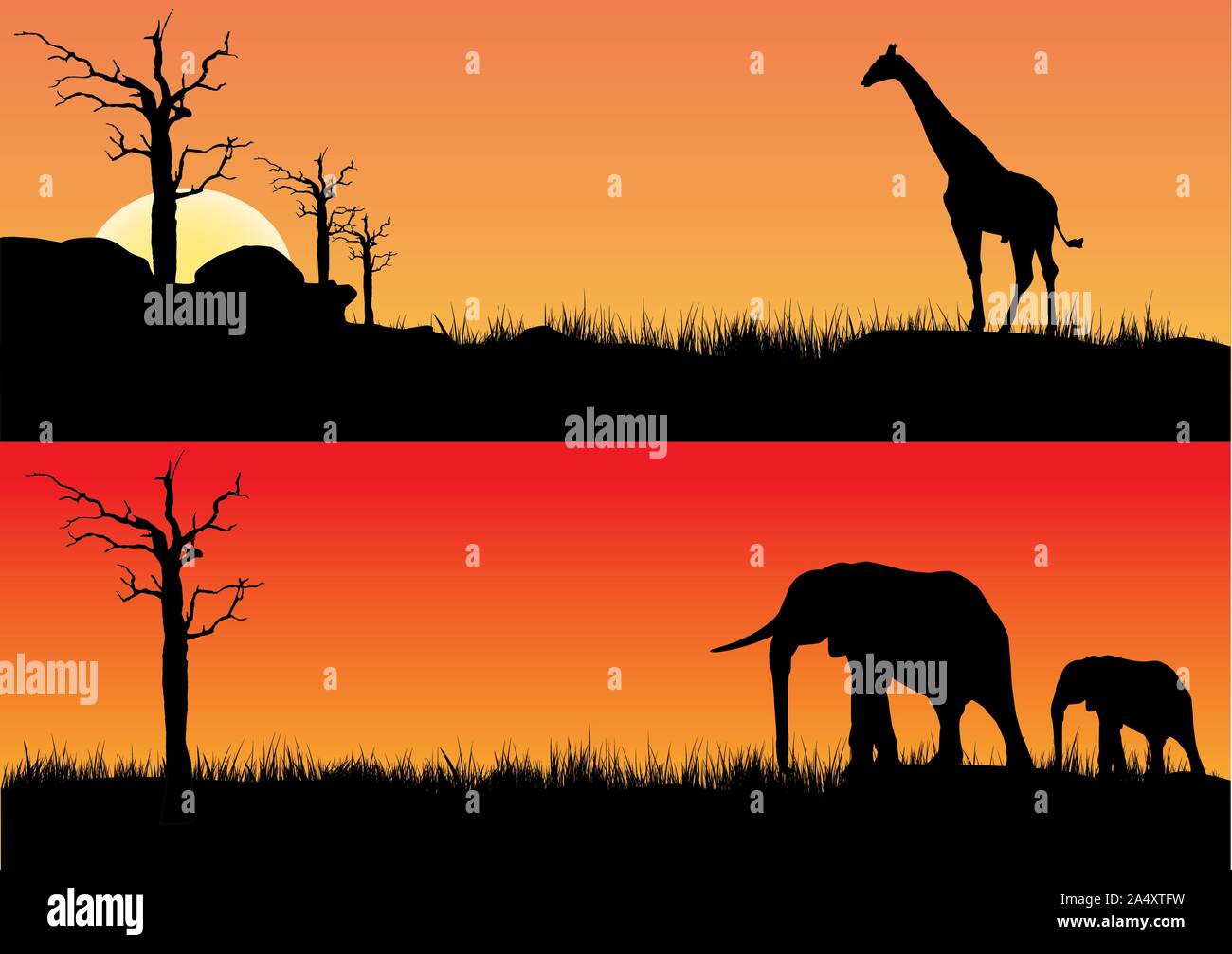 African Sunset With Animals