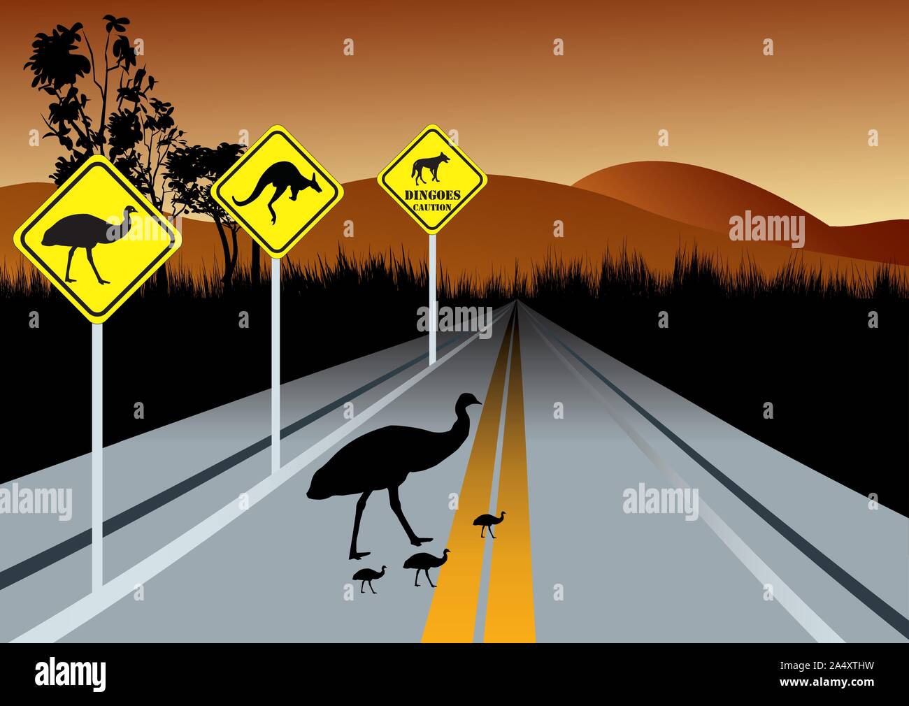 Australian warning road signs beware of animals crossing the road Stock ...