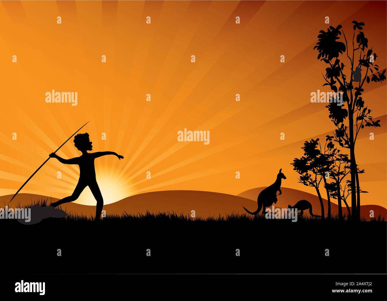 young Australian aboriginal man hunting in the sunset Stock Vector ...