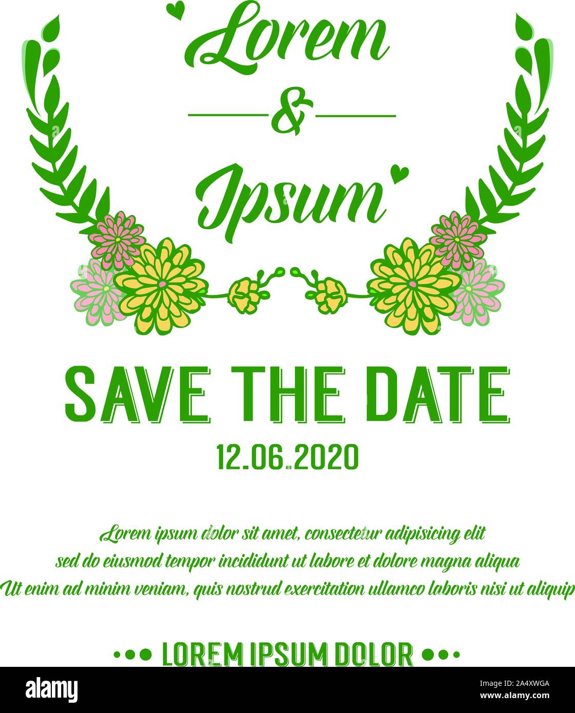 Save the date handwritten, with colorful flower frame background ...