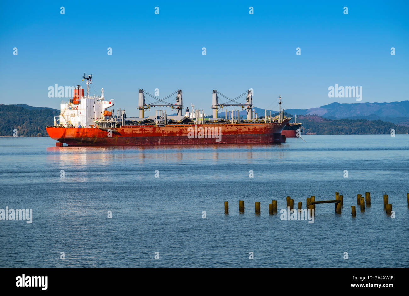 Cargo tankers docked in Astoria bay Oregon Stock Photo - Alamy