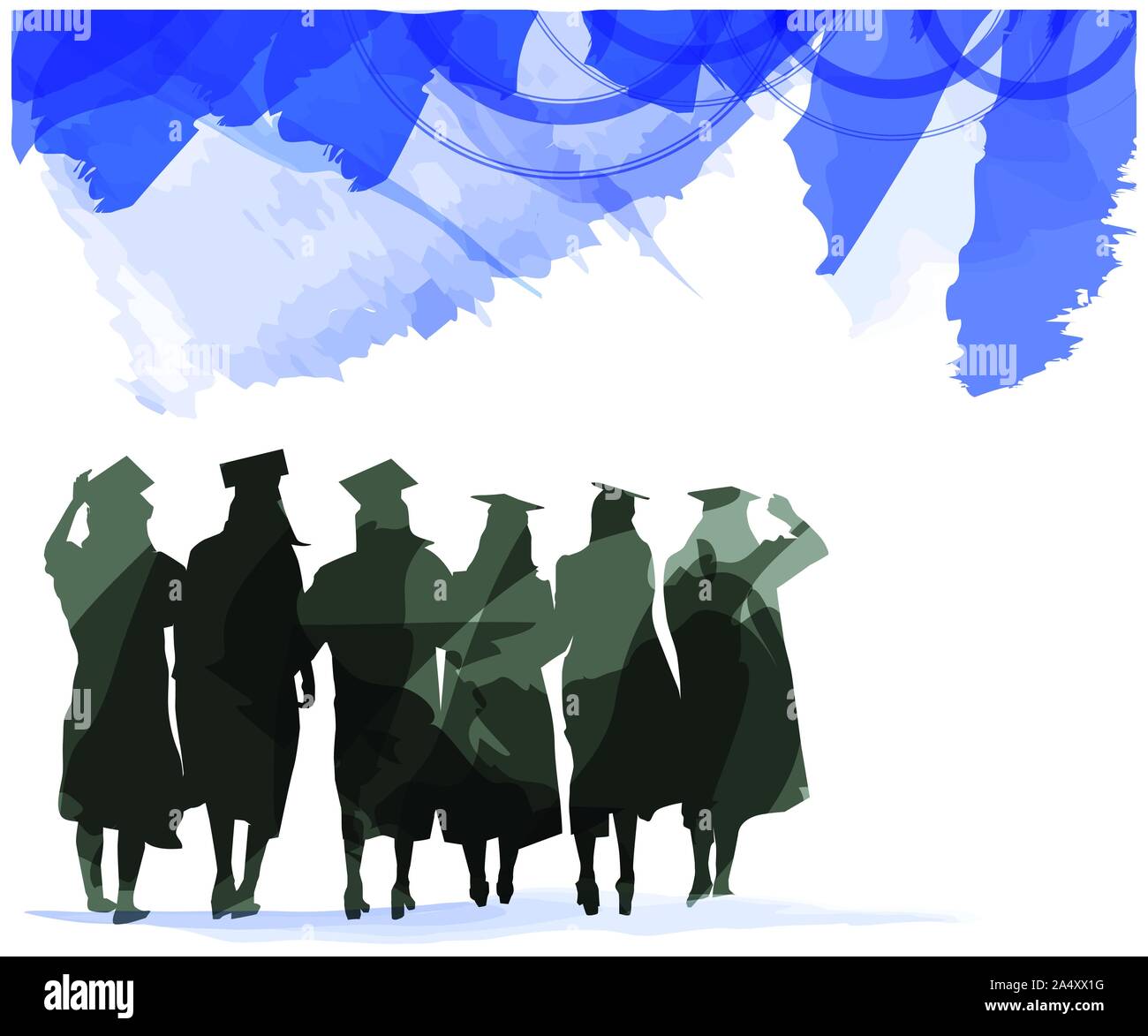 Graduation celebration in silhouette and in water color style Stock ...