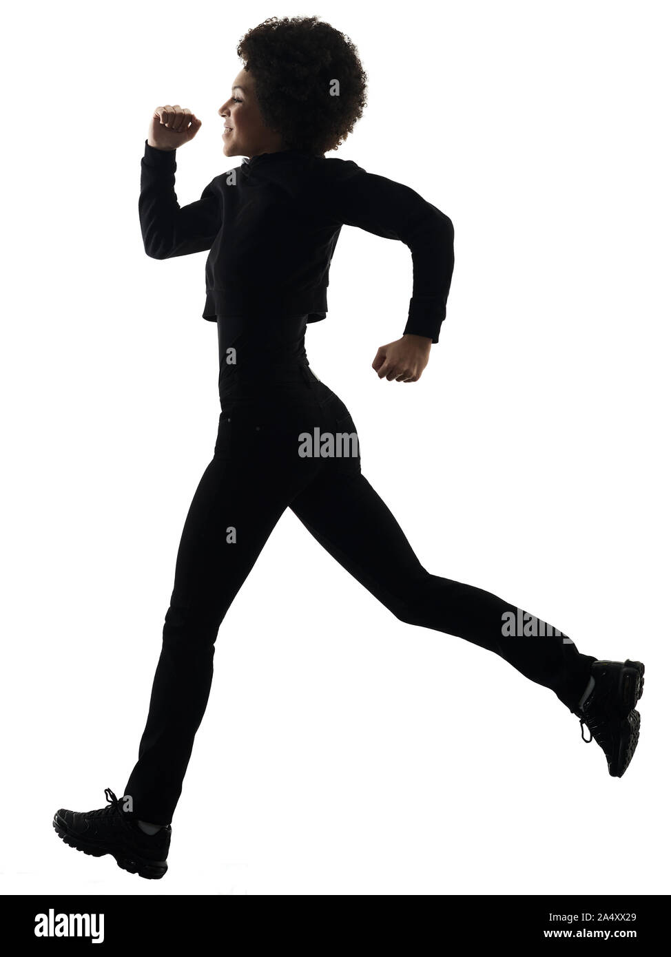 one mixed race african young teenager girl woman running smiling in ...