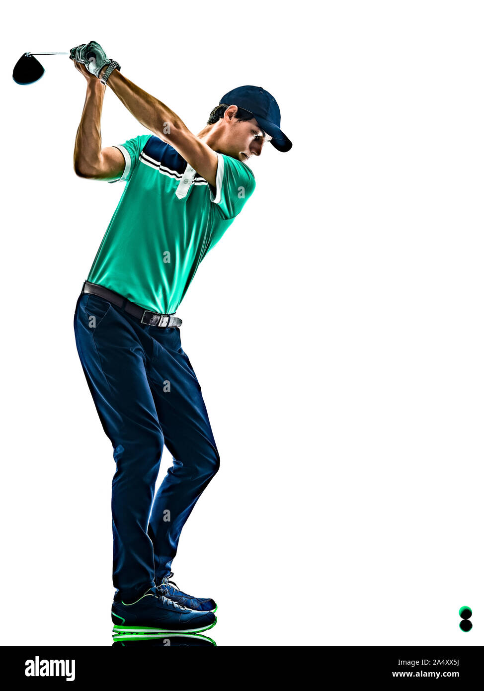 one young caucasian Man Golf golfer golfing isolated on white ...