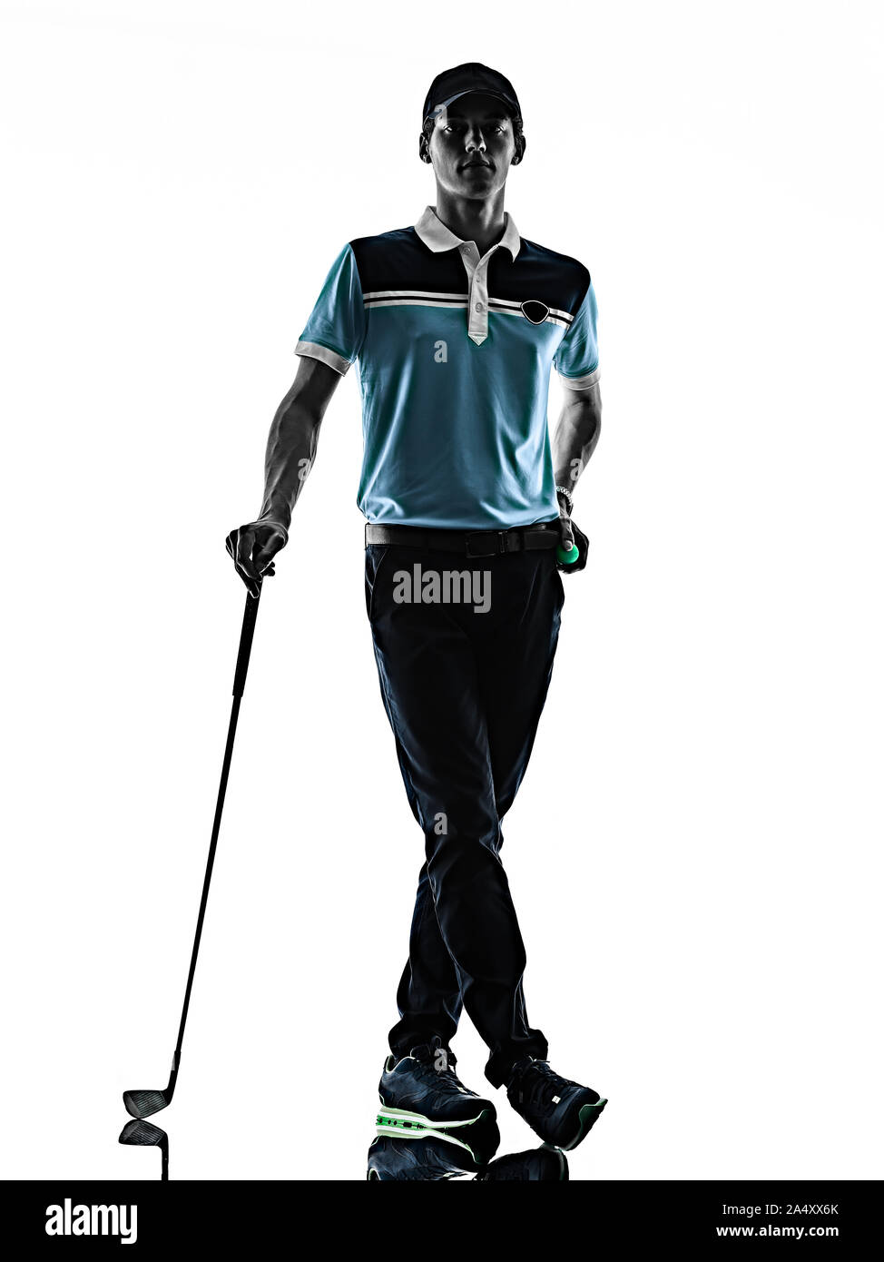 one young caucasian Man Golf golfer golfingshadow silhouette isolated ...