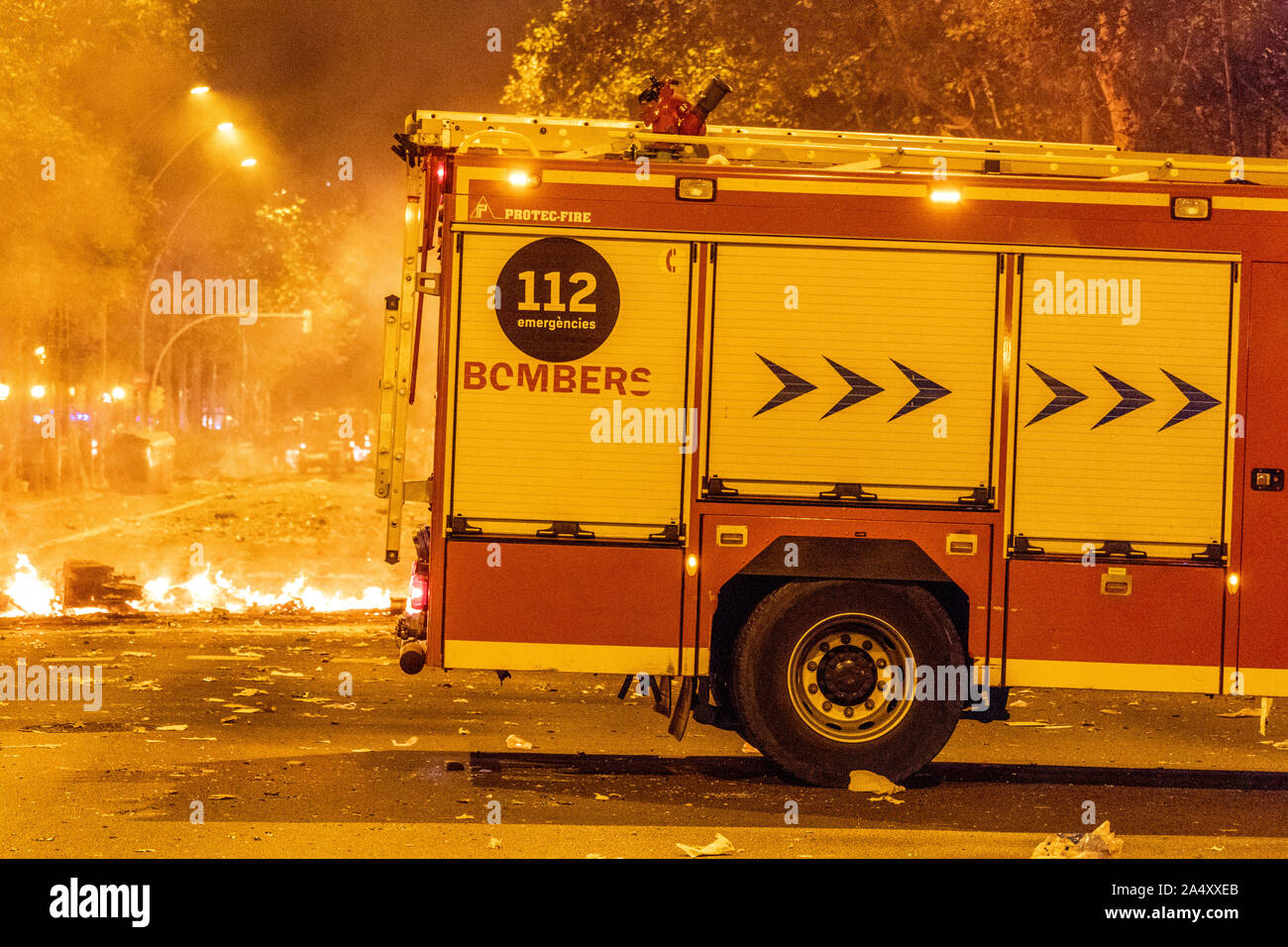 Barcelona, Spain - October 17, 2019: Firemen vehicle on the streets of ...