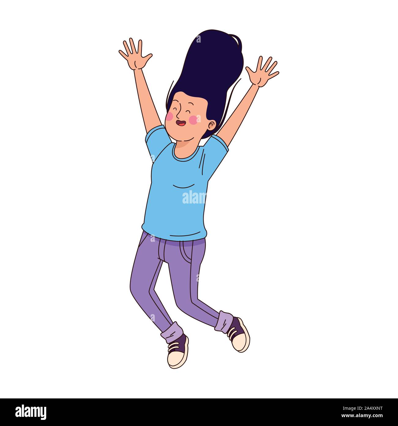 cartoon teenager girl with loose hair, colorful design Stock Vector ...